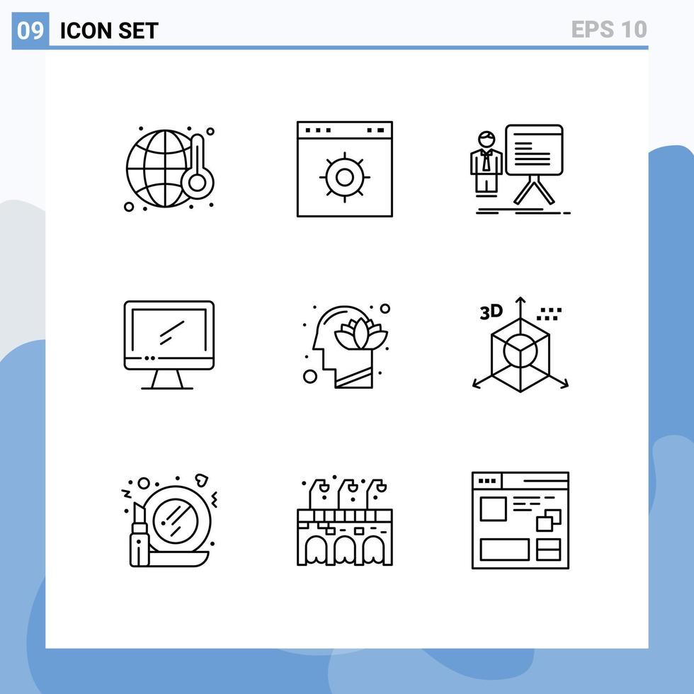 9 Universal Outlines Set For Web And Mobile Applications Pc Device Presentation Monitor Progress