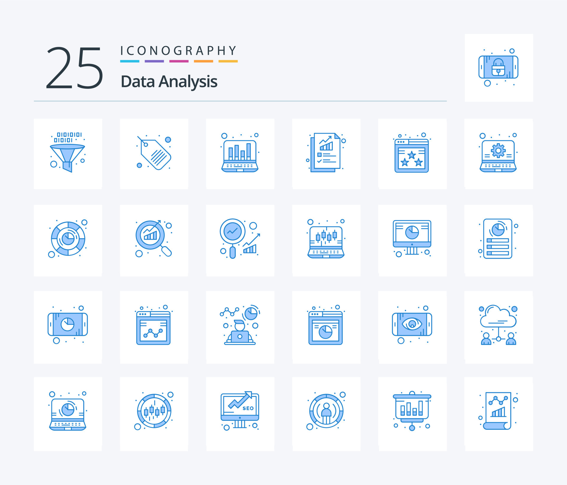Data Analysis 25 Blue Color icon pack including web. page. computer. chart. digital 18679374 ...