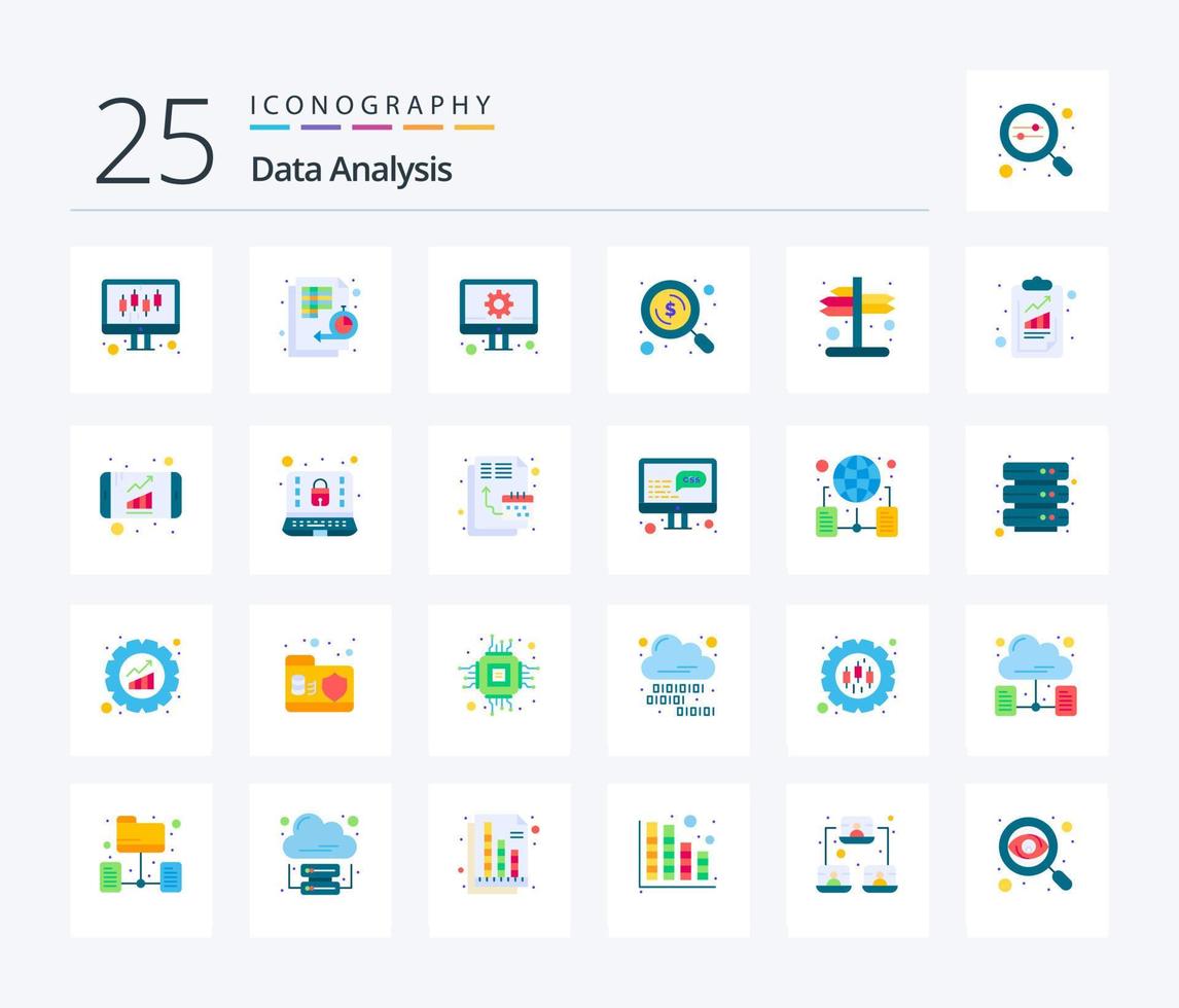 Data Analysis 25 Flat Color icon pack including indicator. search ...