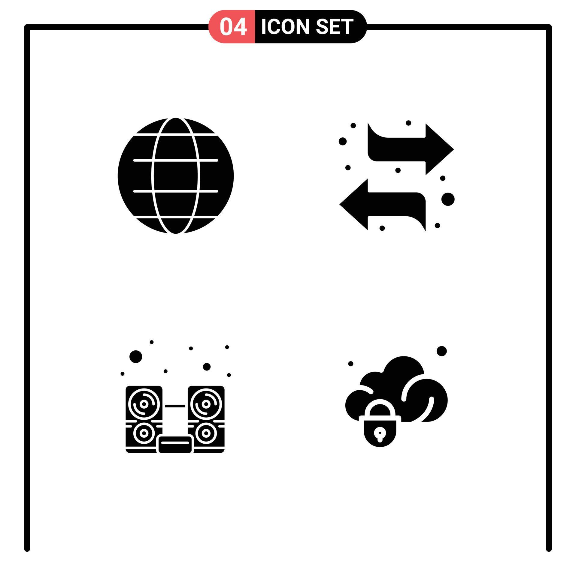 4 Universal Solid Glyphs Set for Web and Mobile Applications globe ...