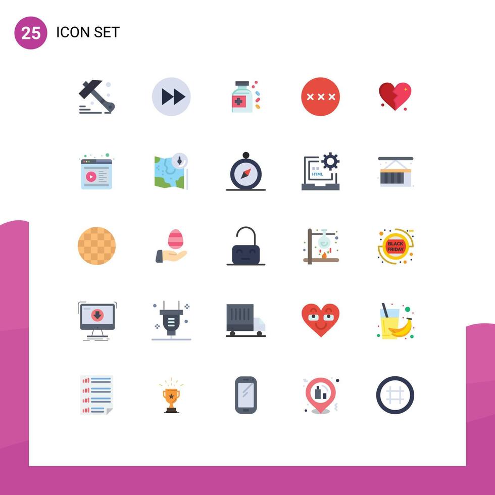 User Interface Pack Of 25 Basic Flat Colors Of Heart Brokan Bottle Security Protection Editable