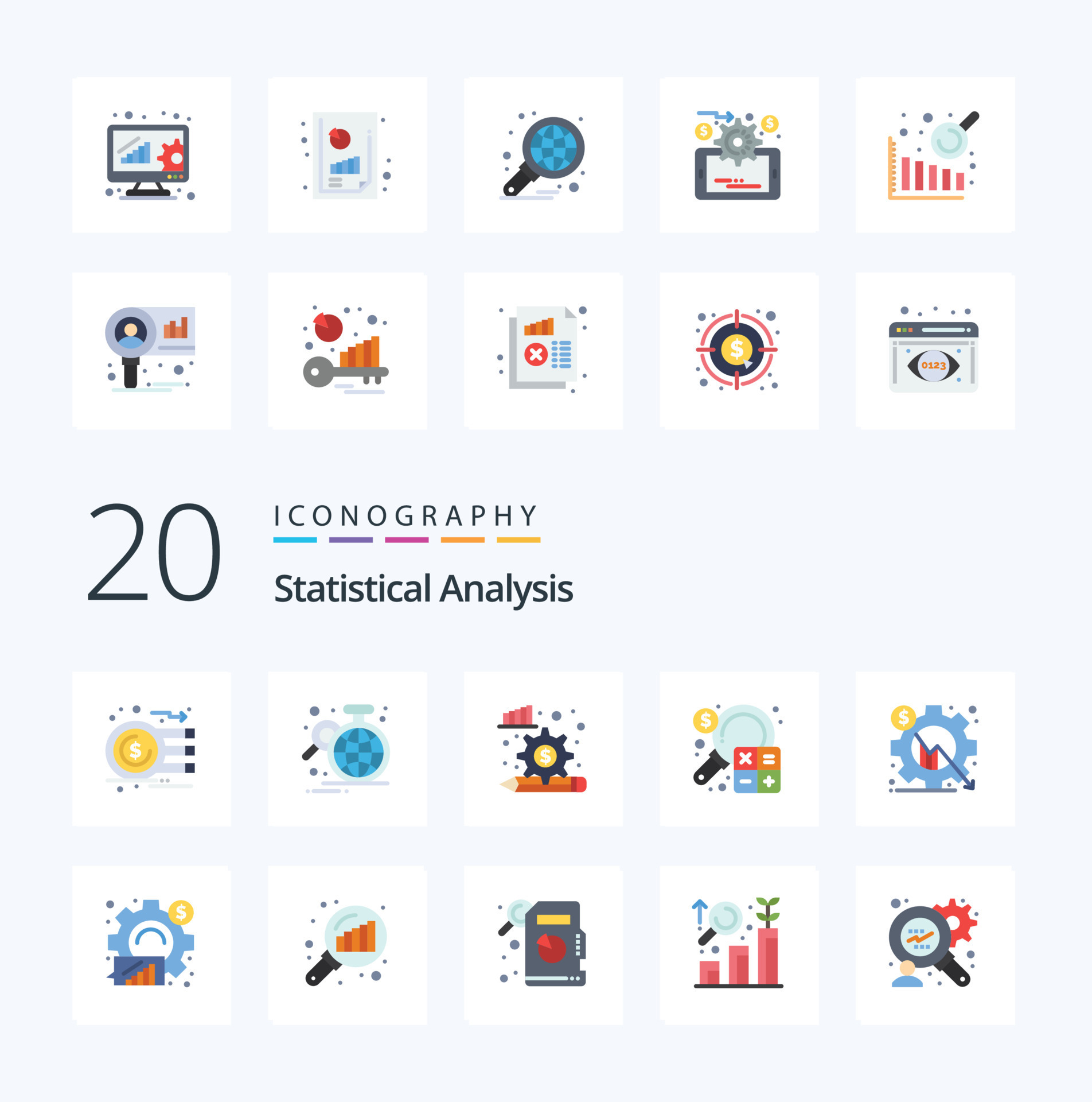 Paquete de 20 iconos de color plano de análisis estadístico como ... Paquete de 20 iconos de color plano de análisis estadístico como ...