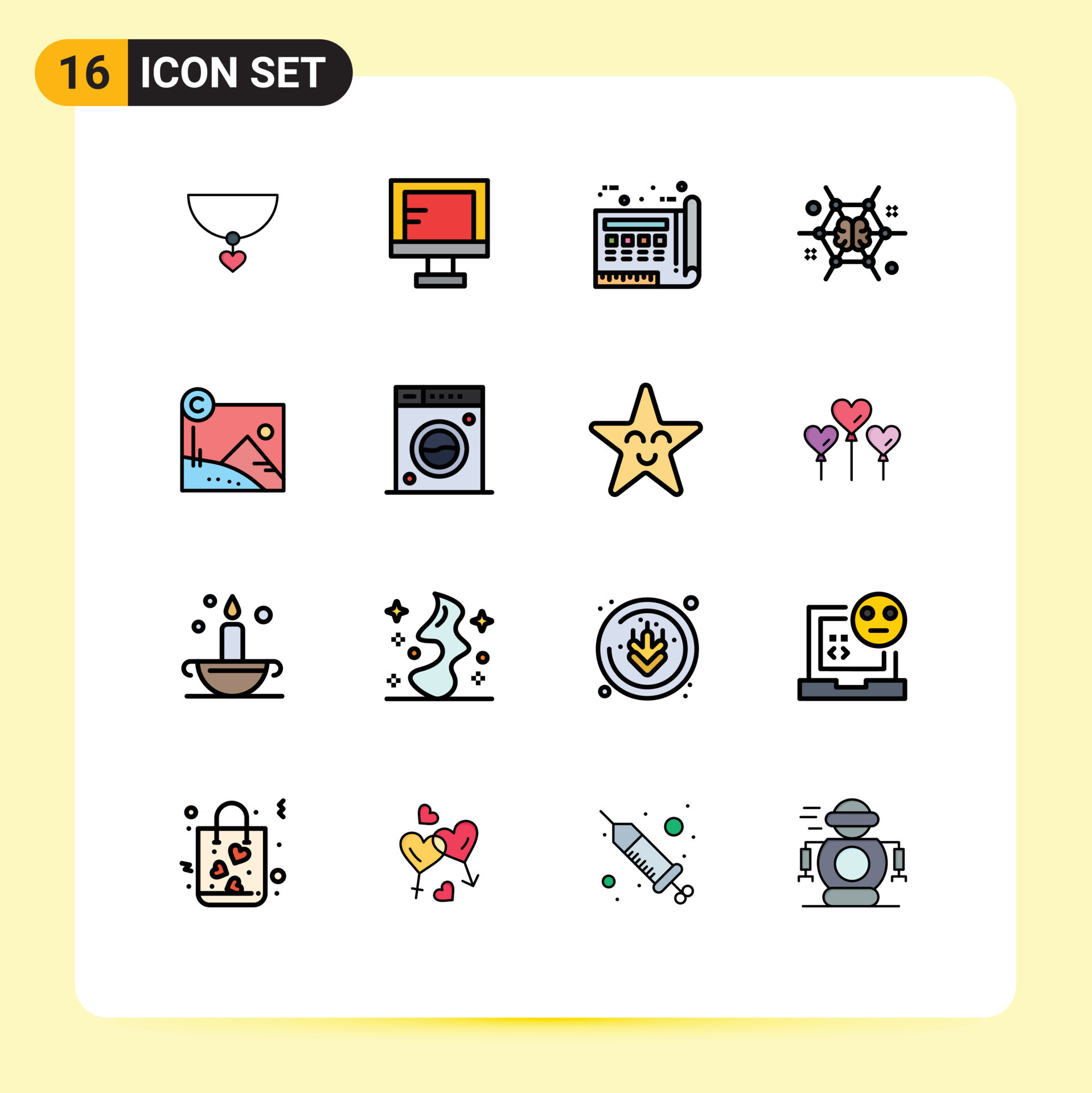 Set Of 16 Modern Ui Icons Symbols Signs For Artwork Brainstorming Document Brain Mind Editable