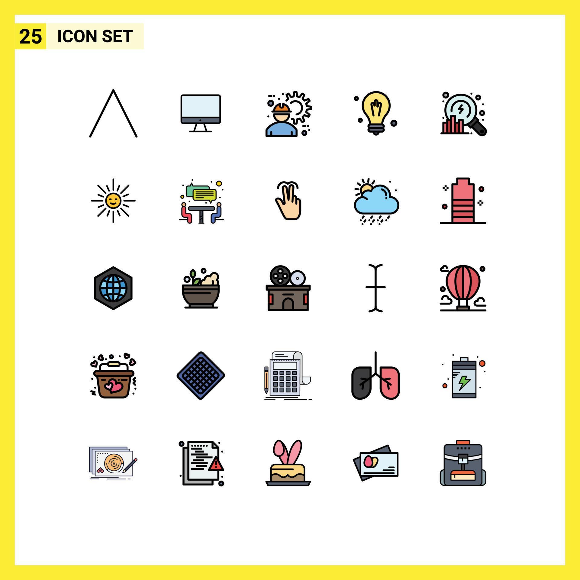 Mobile Interface Filled Line Flat Color Set Of 25 Pictograms Of Data Analysis Construction