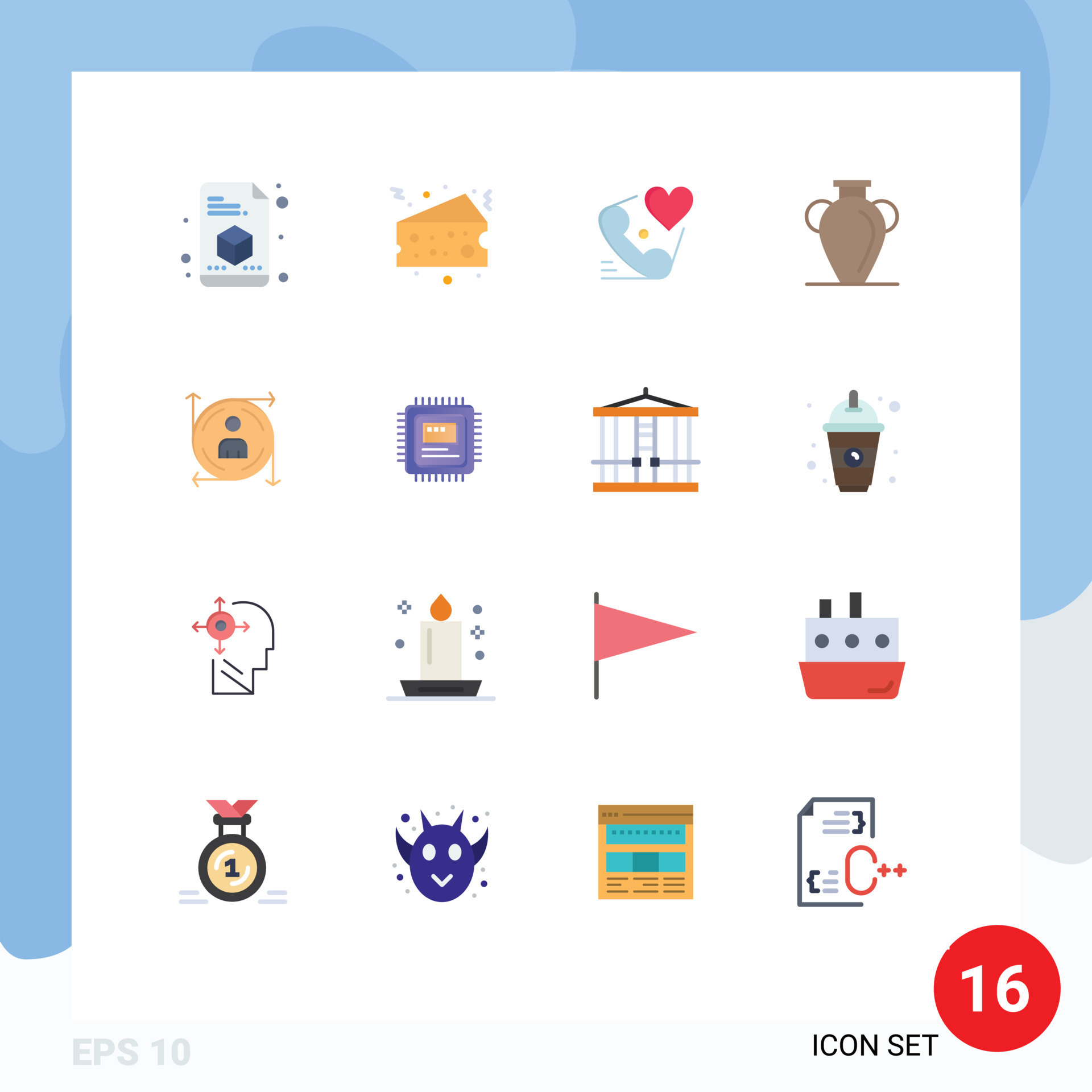 16 Thematic Vector Flat Colors And Editable Symbols Of Printer Heart Cake Food Valentine