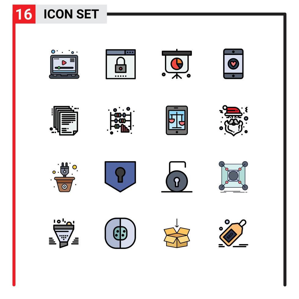 Editable Vector Line Pack Of 16 Simple Flat Color Filled Lines Of