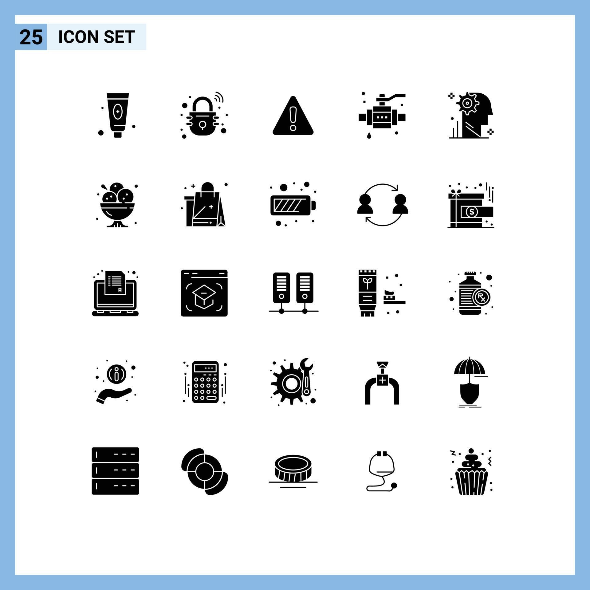 Pictogram Set of 25 Simple Solid Glyphs of user valve alert pipe buildings Editable Vector ...