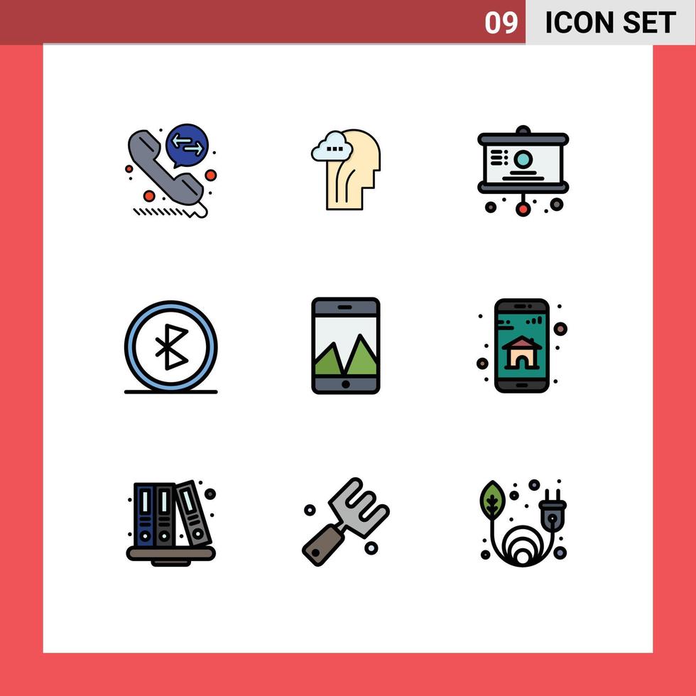 Modern Set Of 9 Filledline Flat Colors And Symbols Such As Graph Wireless Chart Network