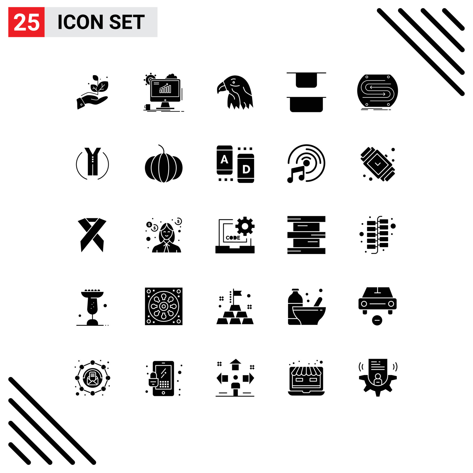 Group of 25 Modern Solid Glyphs Set for concept vertical setting up usa ...