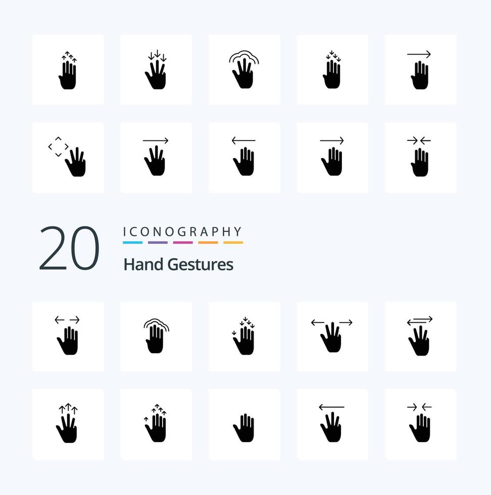 20 Hand Gestures Solid Glyph icon Pack like three fingers hand interface gestures arrow 18682501 ...