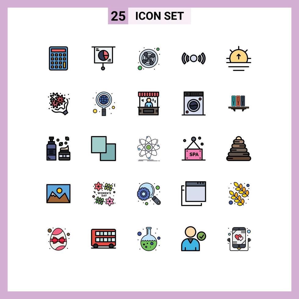 Mobile Interface Filled Line Flat Color Set Of 25 Pictograms Of Nature Ui Exhaust Signal Basic