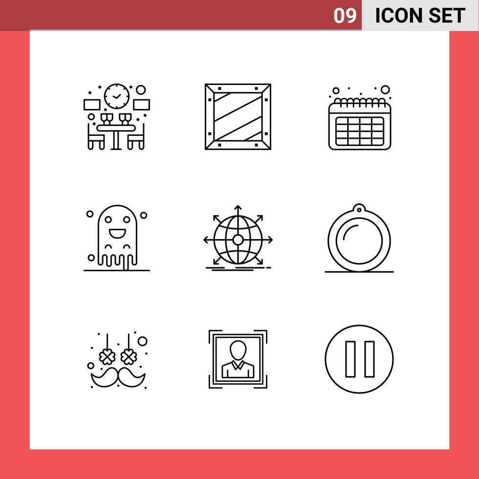 Universal Icon Symbols Group of 9 Modern Outlines of global scary programing horror ghost ...