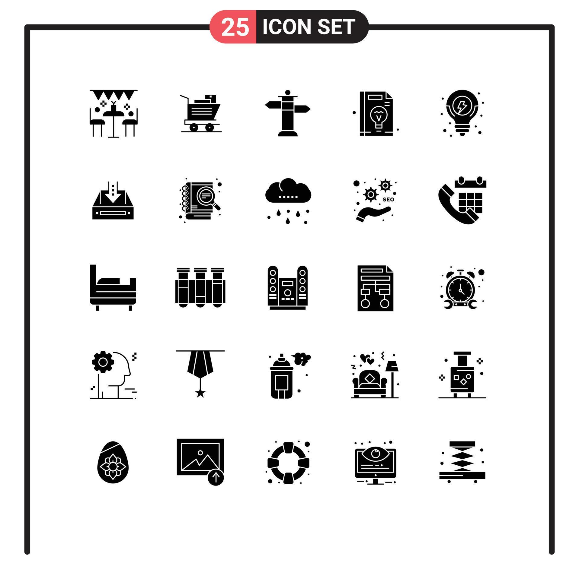 Pictogram Set of 25 Simple Solid Glyphs of seo solution idea navigation idea education Editable ...