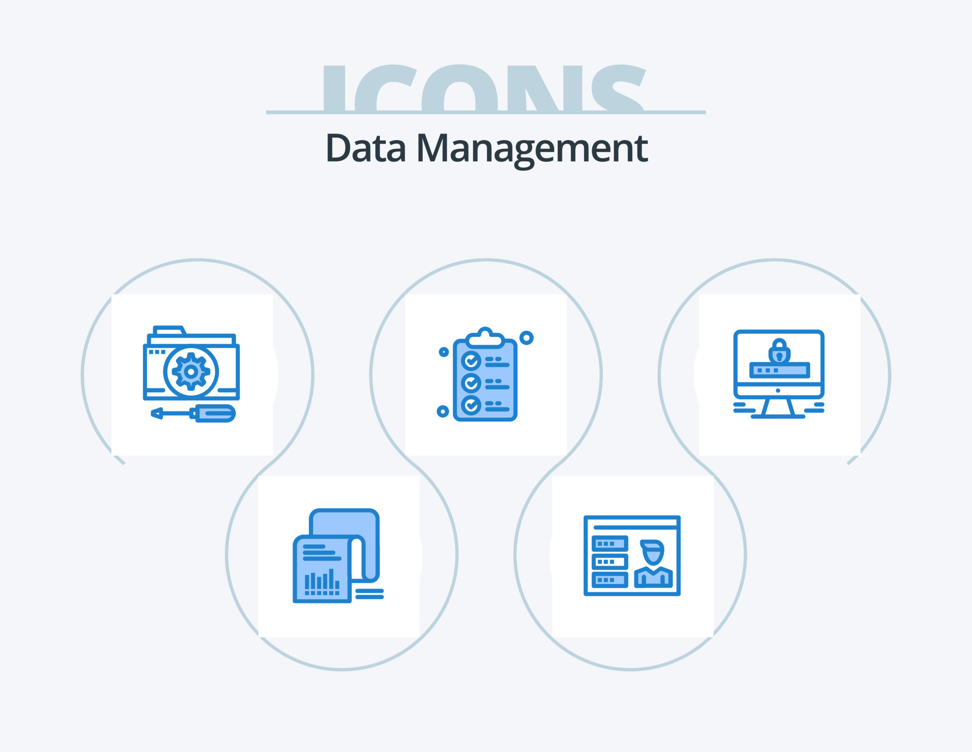 Data Management Blue Icon Pack 5 Icon Design. mark. document. id. check ...
