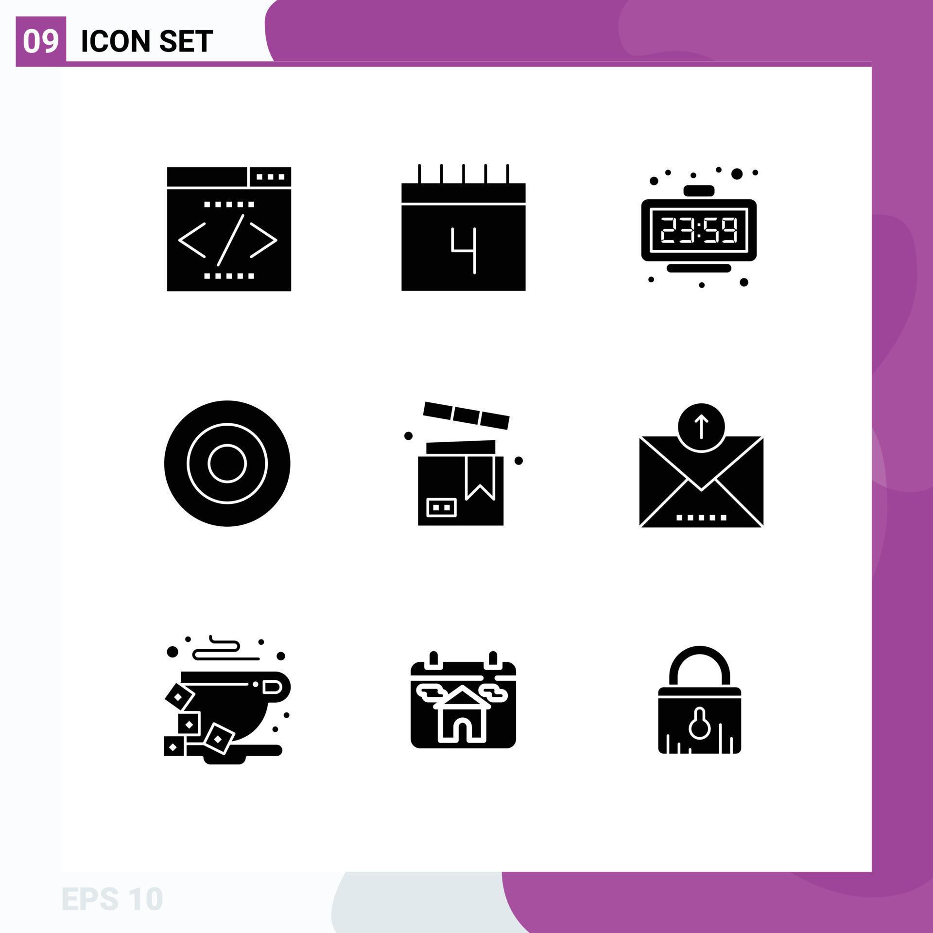 User Interface Pack of 9 Basic Solid Glyphs of box symbolism clock sign watch Editable Vector ...