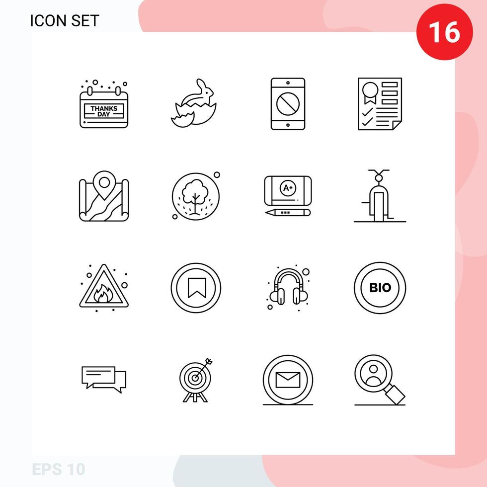 Universal Icon Symbols Group Of 16 Modern Outlines Of Ribbon Page