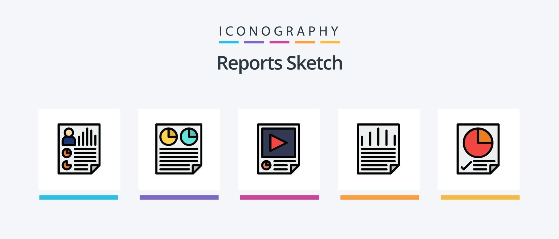 Reports Sketch Line Filled 5 Icon Pack Including page. data. report. report. document. Creative ...