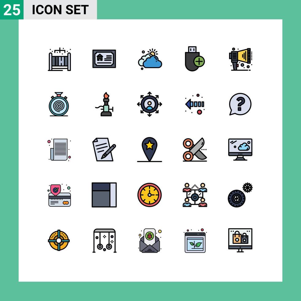 Set of 25 Modern UI Icons Symbols Signs for megaphone stick cloudy hardware computers Editable ...