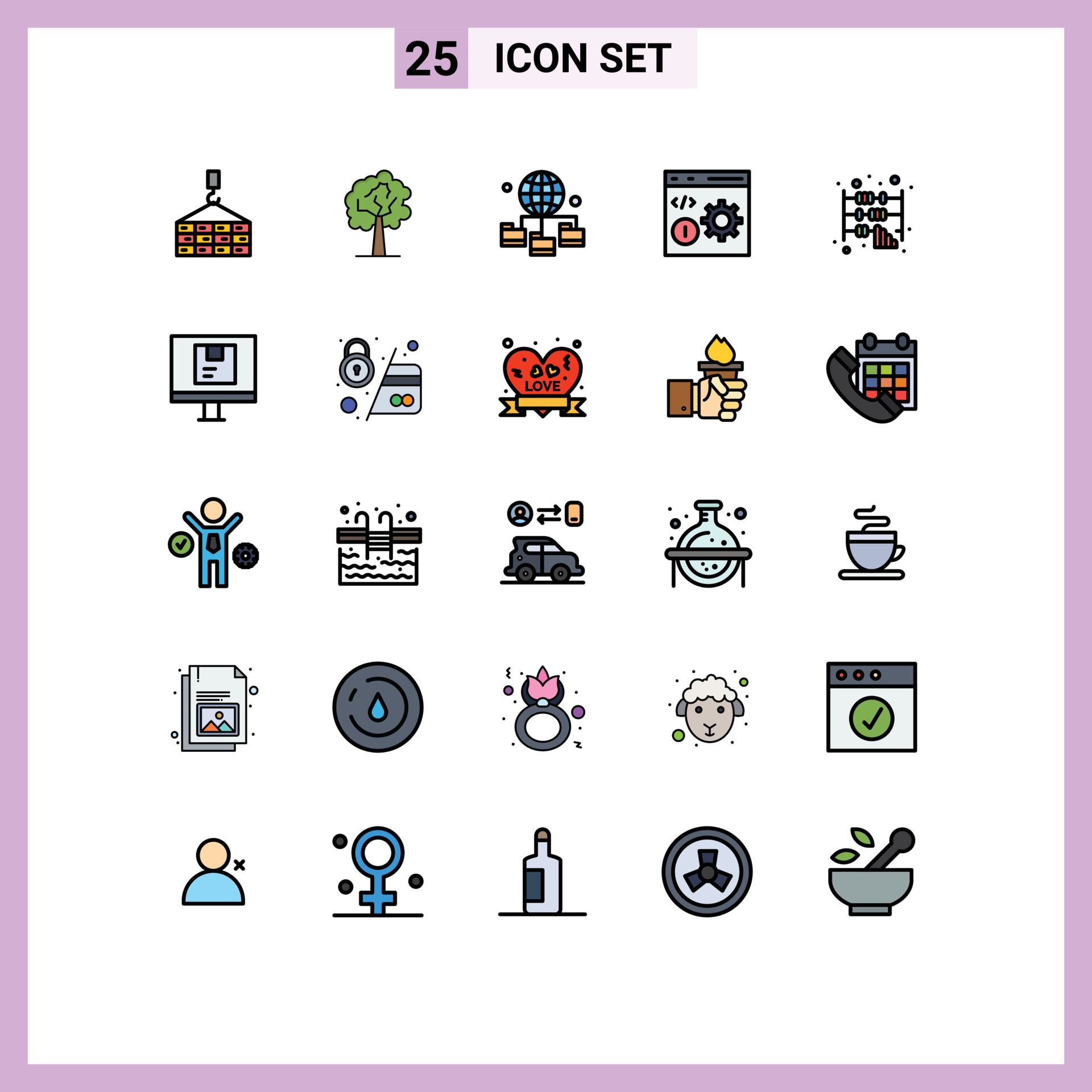 Pictogram Set Of 25 Simple Filled Line Flat Colors Of Business Programming Connection