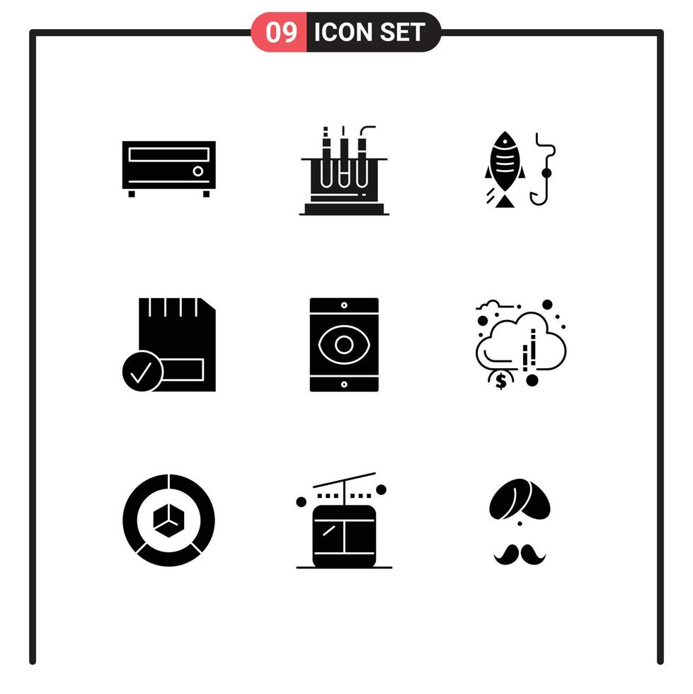 Pictogram Set of 9 Simple Solid Glyphs of spy hardware fish devices computers Editable Vector ...
