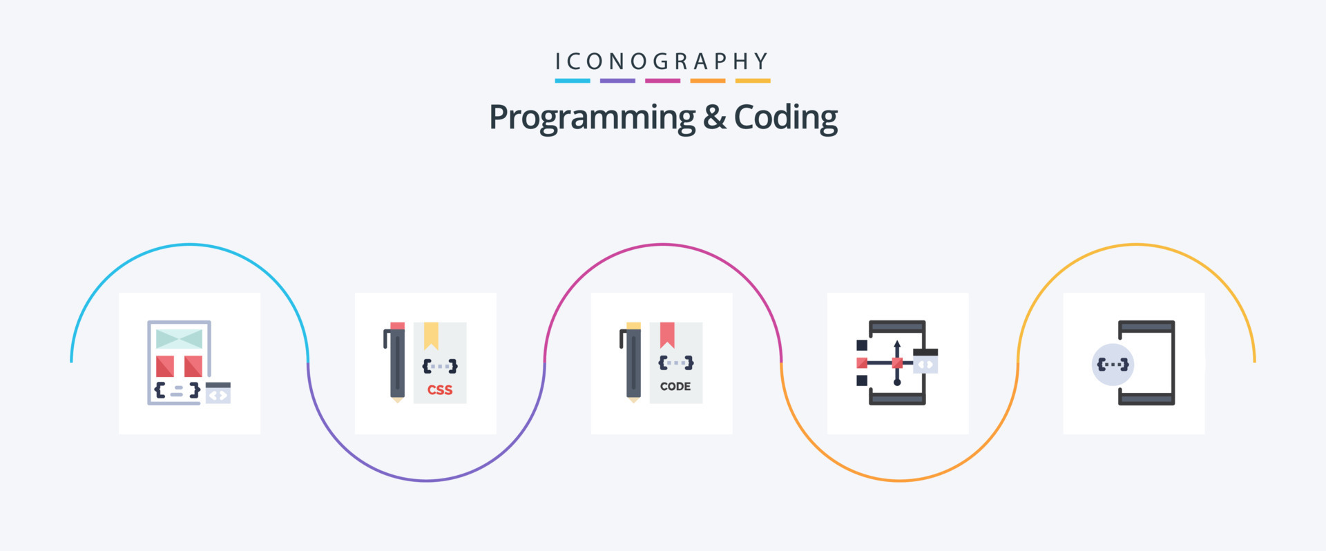 Programming And Coding Flat 5 Icon Pack Including develop. app. develop ...