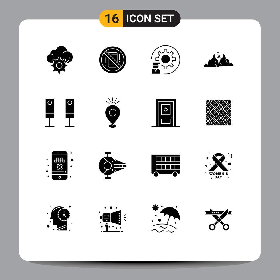 Modern Set Of 16 Solid Glyphs And Symbols Such As Sun Hill Coding Landscape Programmer Editable