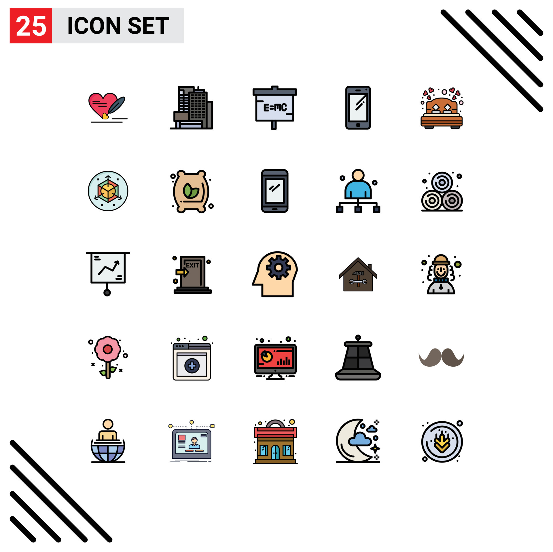 Set Of 25 Modern Ui Icons Symbols Signs For Bed Huawei Experiment Mobile Phone Editable Vector