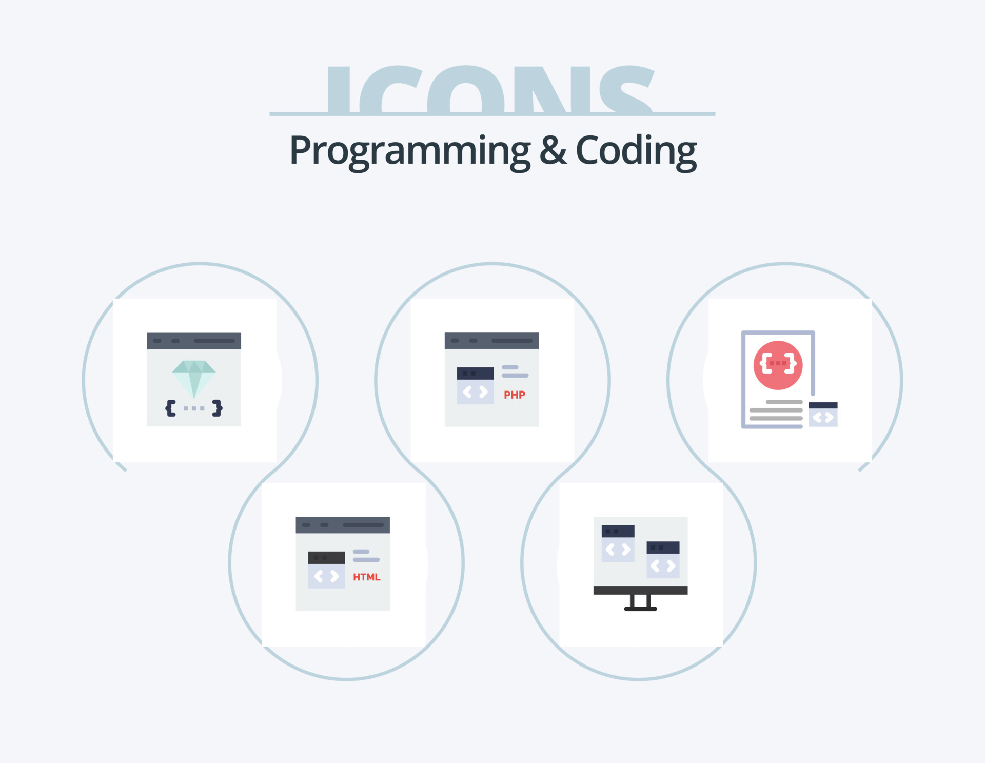 Programming And Coding Flat Icon Pack 5 Icon Design Develop Code Develop Development Coding