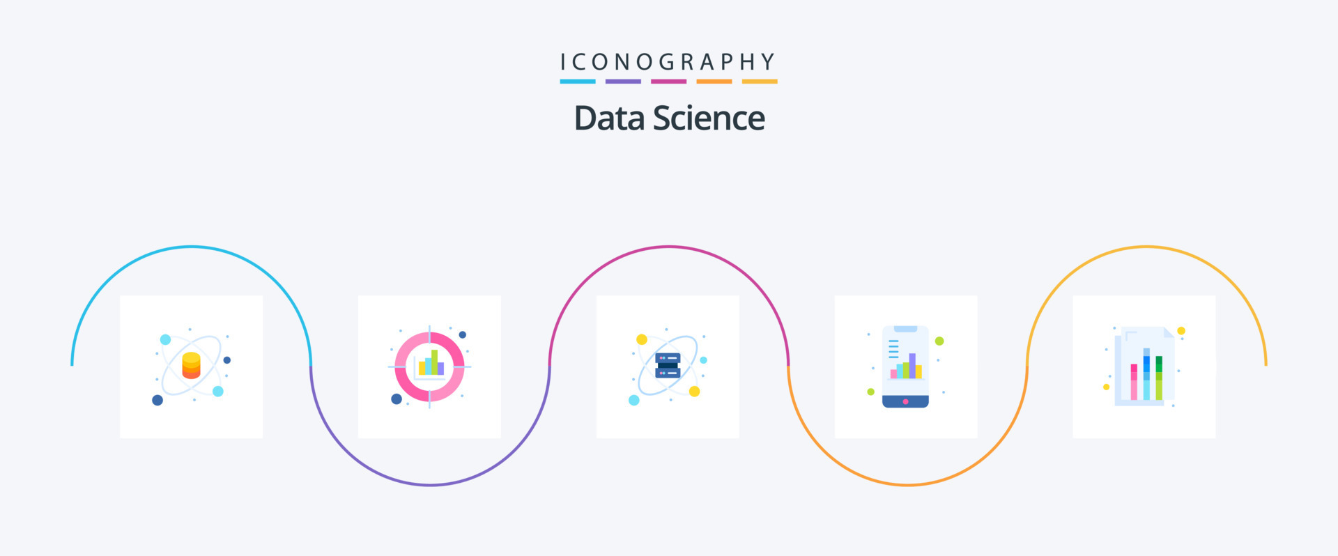Data Science Flat 5 Icon Pack Including Smartphone Document Target