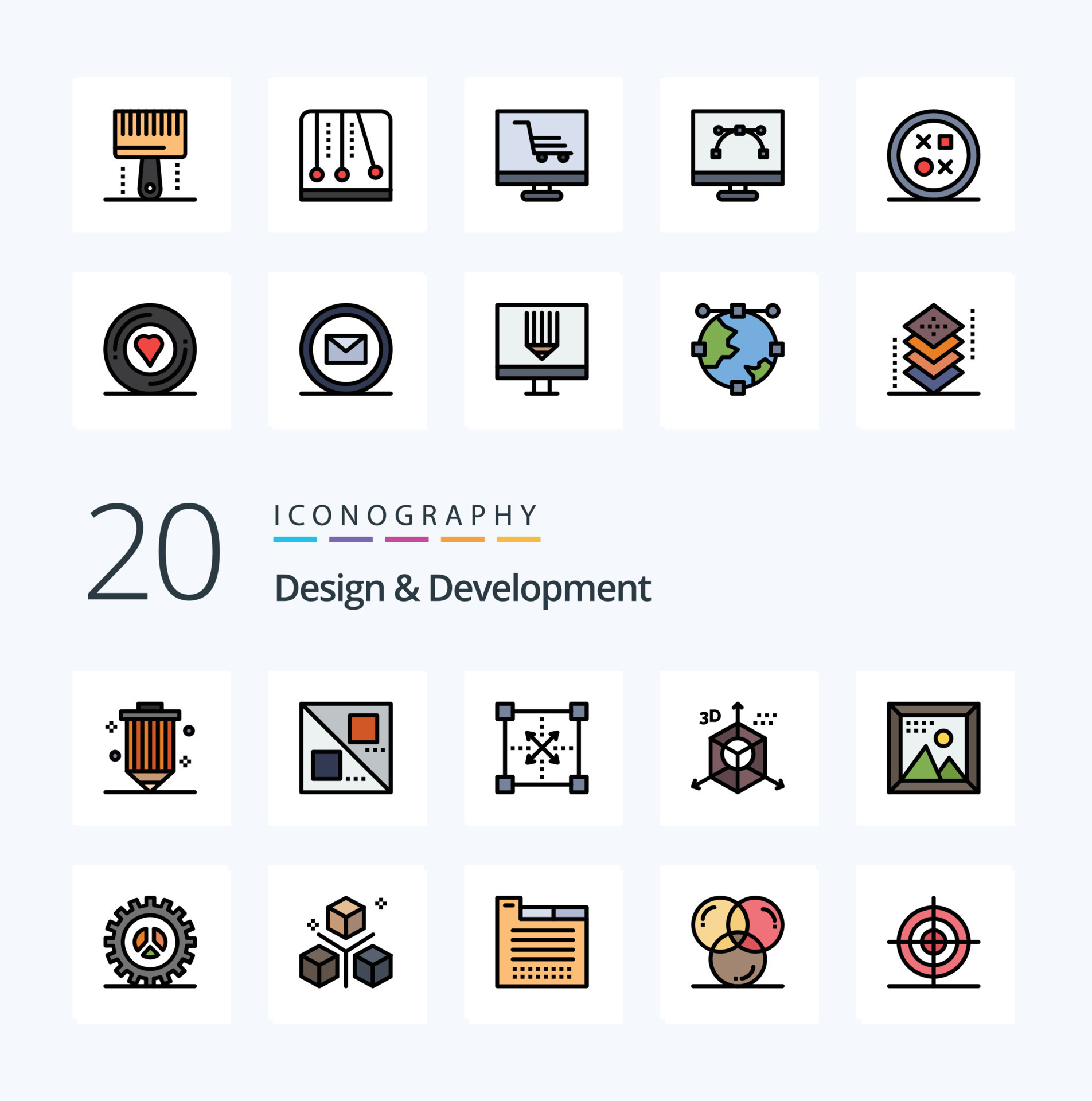 20 Design Development Line Filled Color Icon Pack Like Programing Development Coding Design