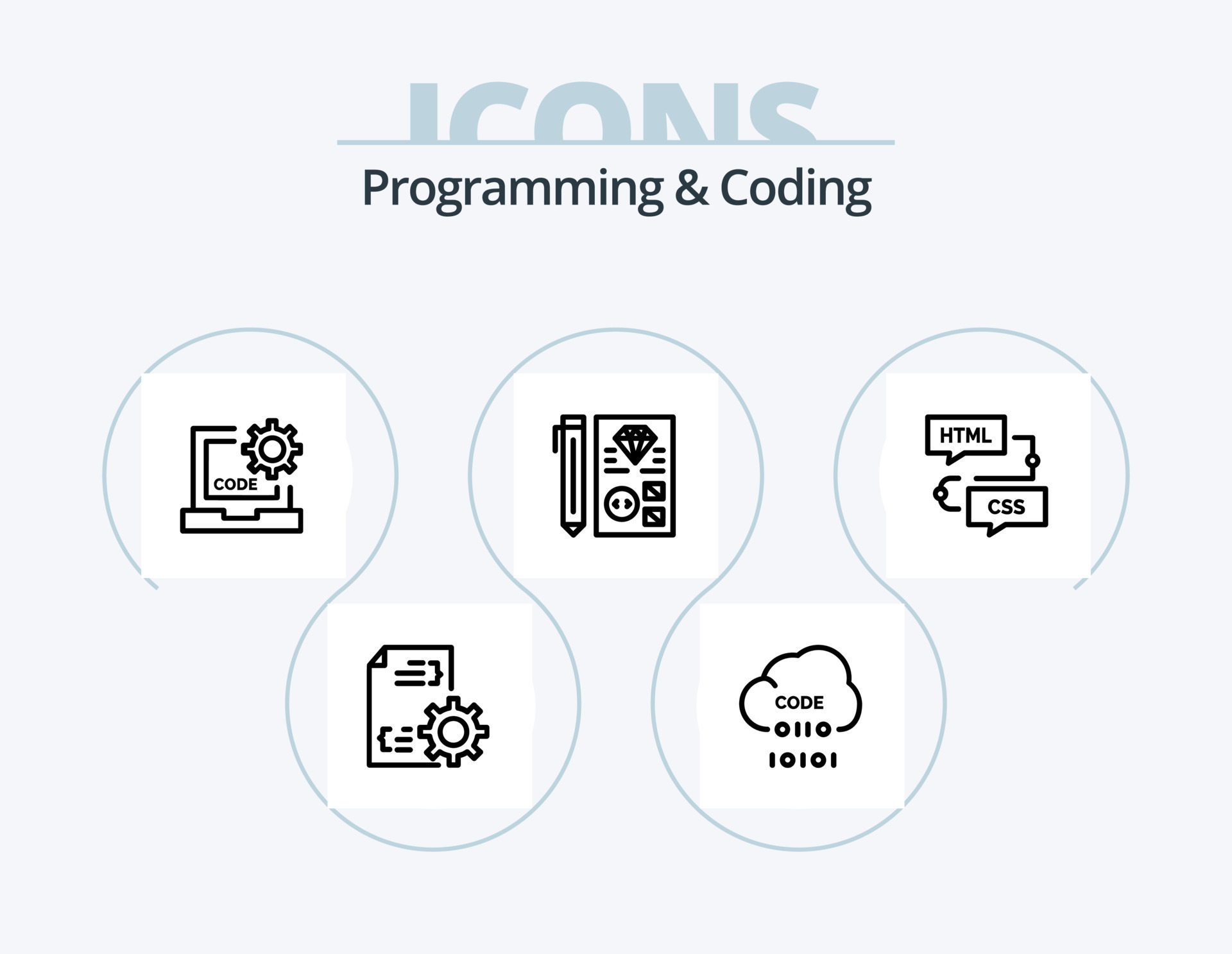 paquete de iconos de línea de programación y codificación 5 diseño de ...
