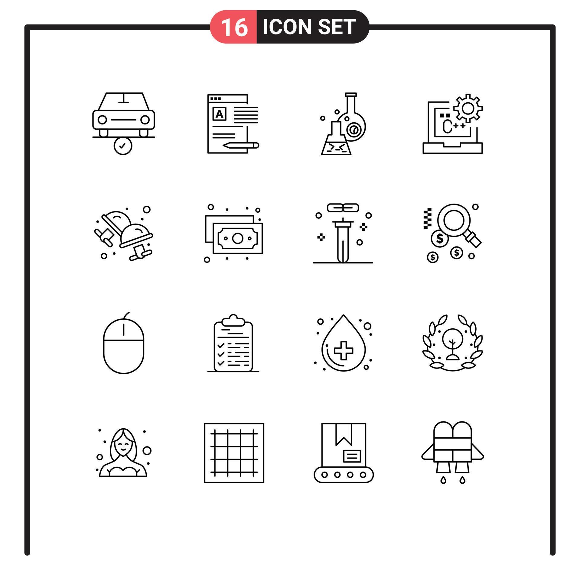 Pictogram Set Of 16 Simple Outlines Of Coding C Web Scientific Test Editable Vector Design