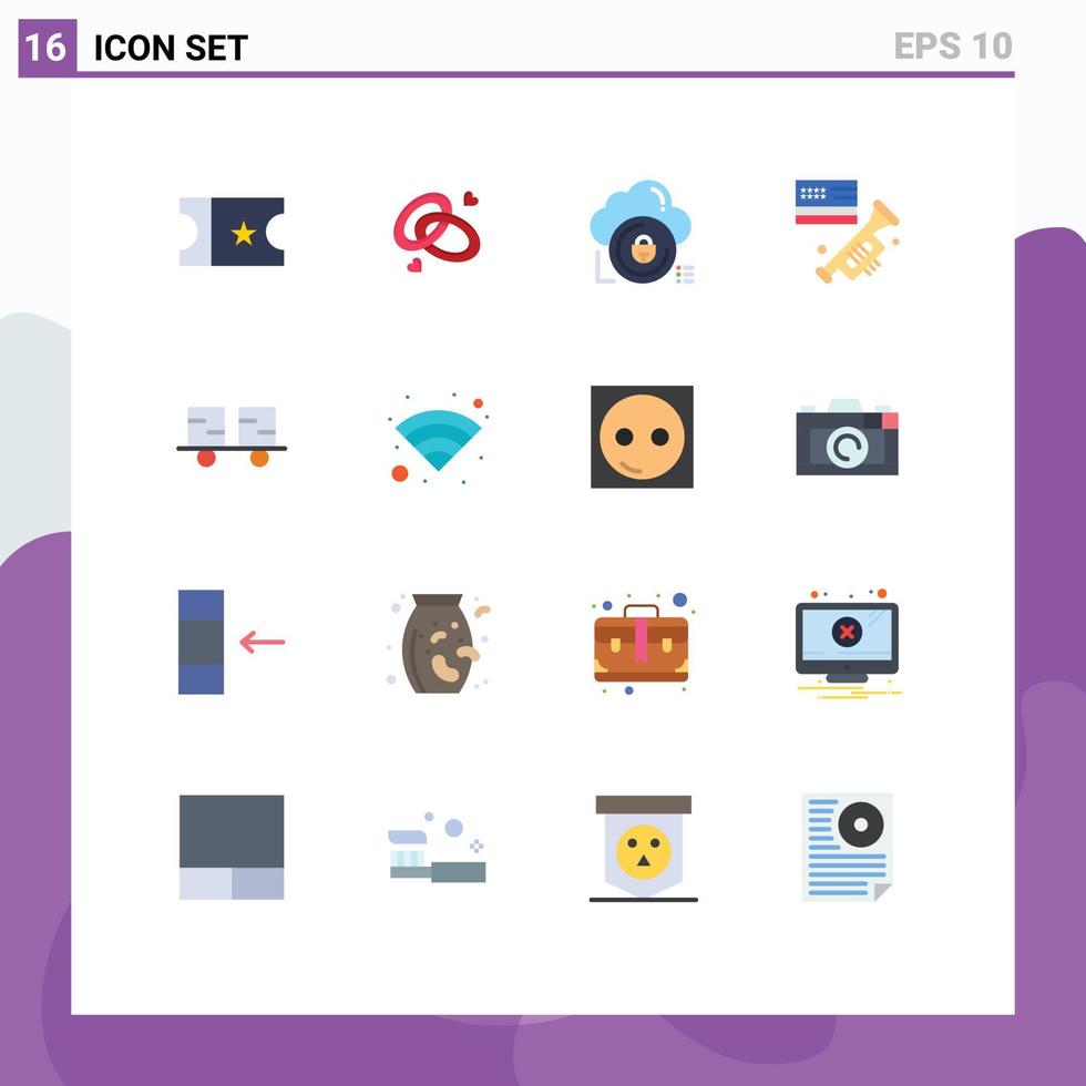 Editable Vector Line Pack Of 16 Simple Flat Colors Of Movie Secure
