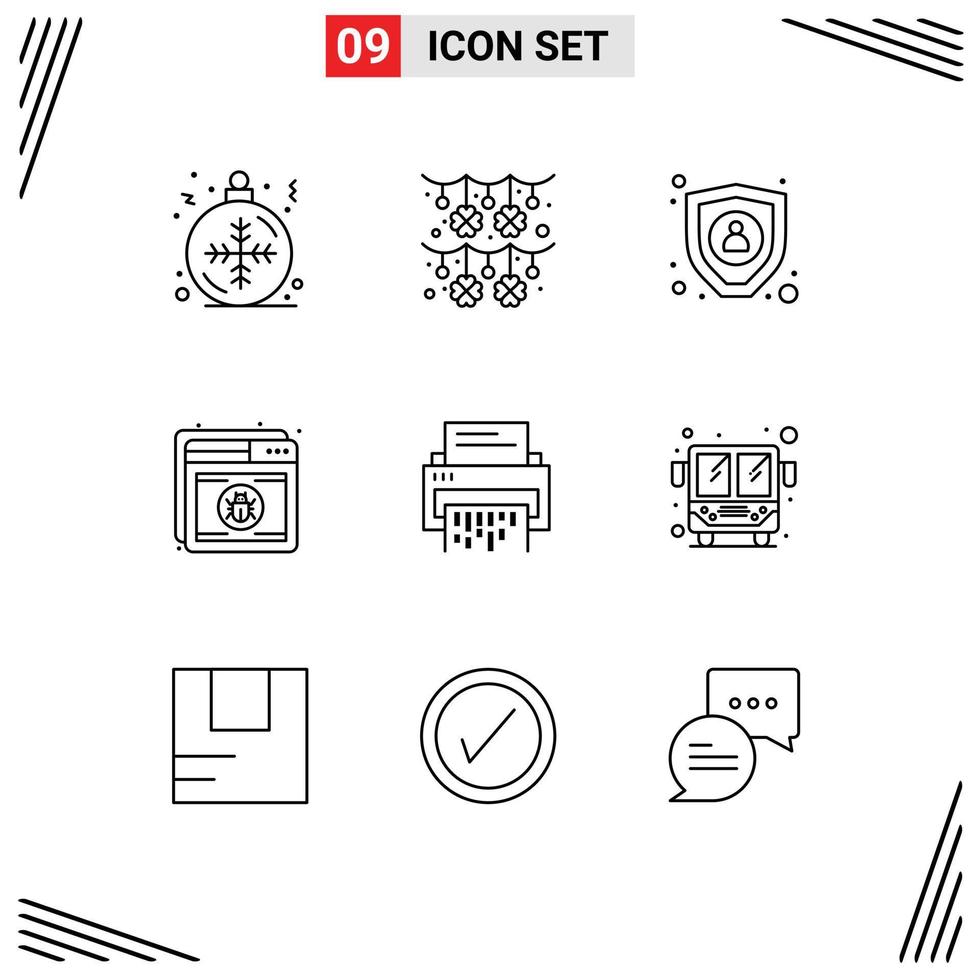 Set Of 9 Modern Ui Icons Symbols Signs For Data Web Data Web Protection Editable Vector Design