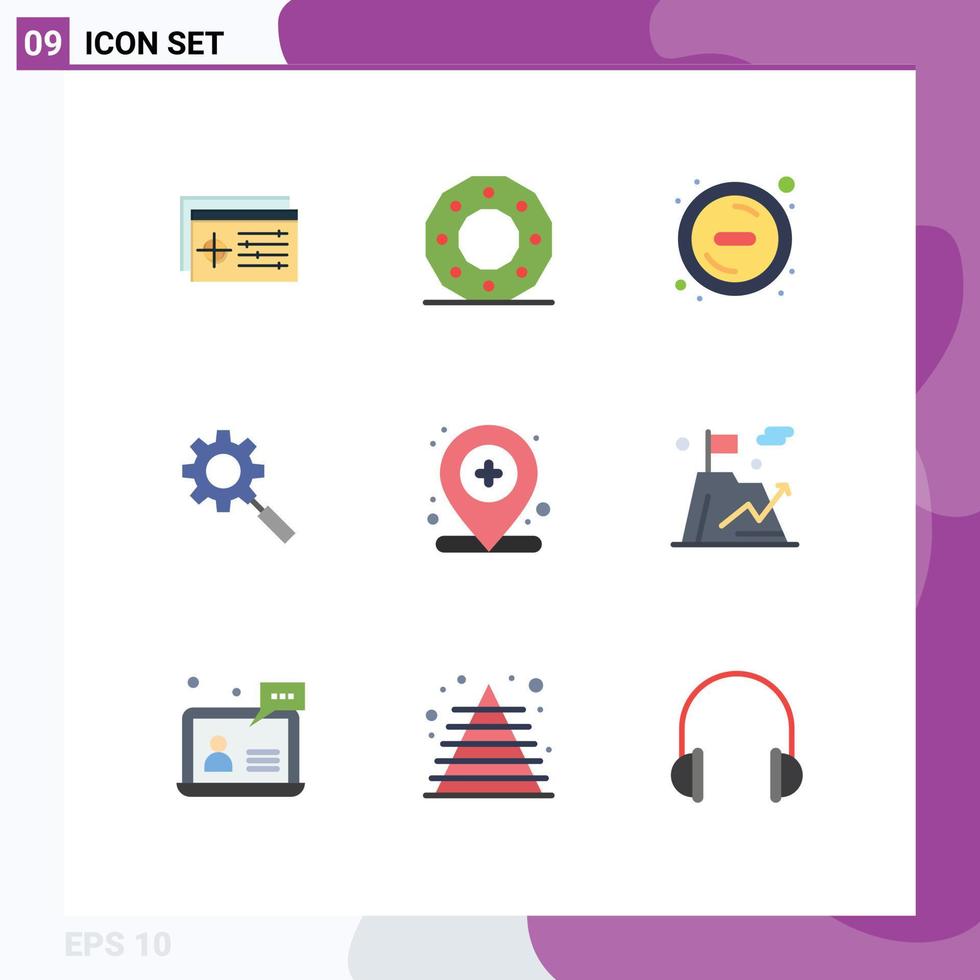 9 Universal Flat Colors Set For Web And Mobile Applications Location Setting Shape Gear Search