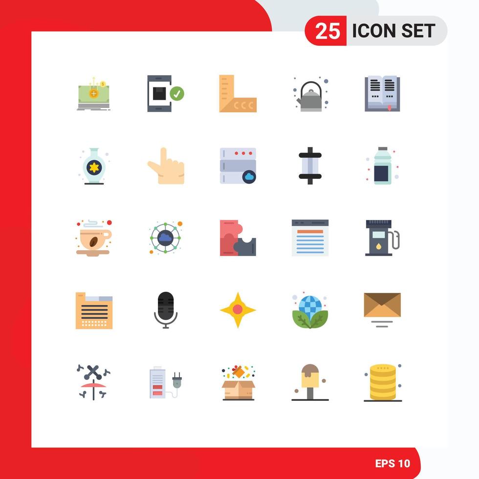 User Interface Pack Of 25 Basic Flat Colors Of Open Book Shipping Tea Breakfast Editable Vector