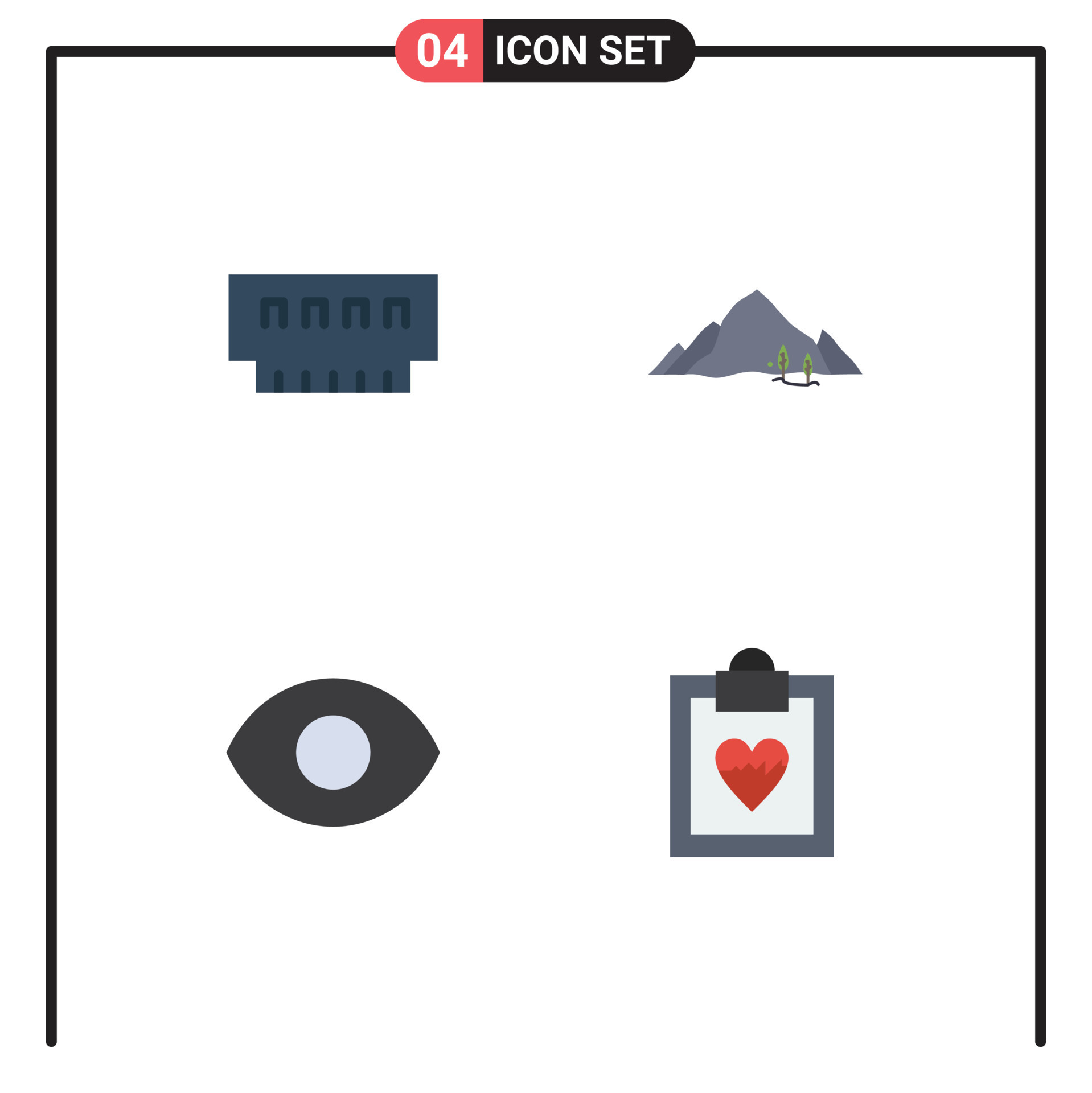 User Interface Pack Of 4 Basic Flat Icons Of Computers Tree Hardware Landscape View Editable