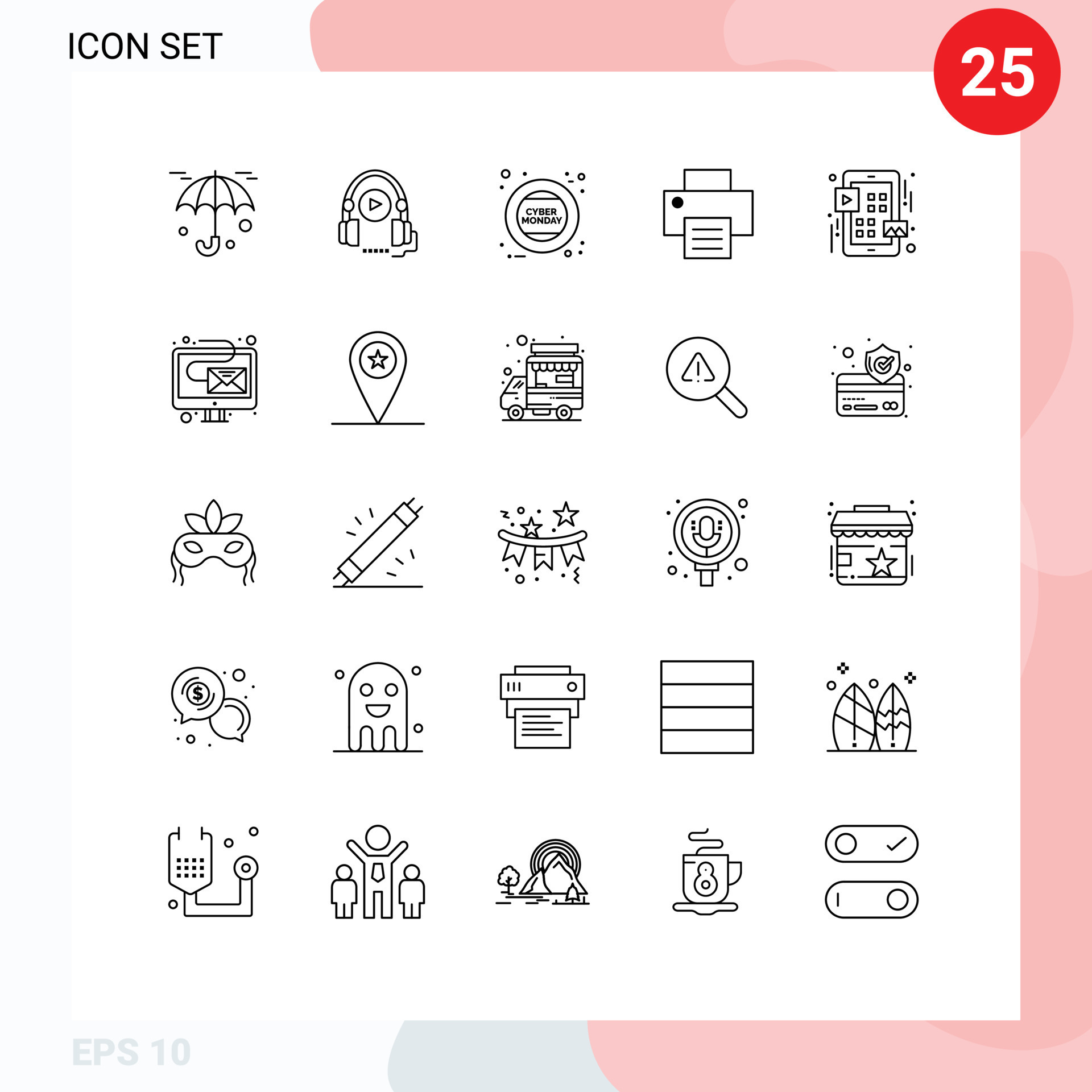 25 Universal Lines Set For Web And Mobile Applications Play Menu