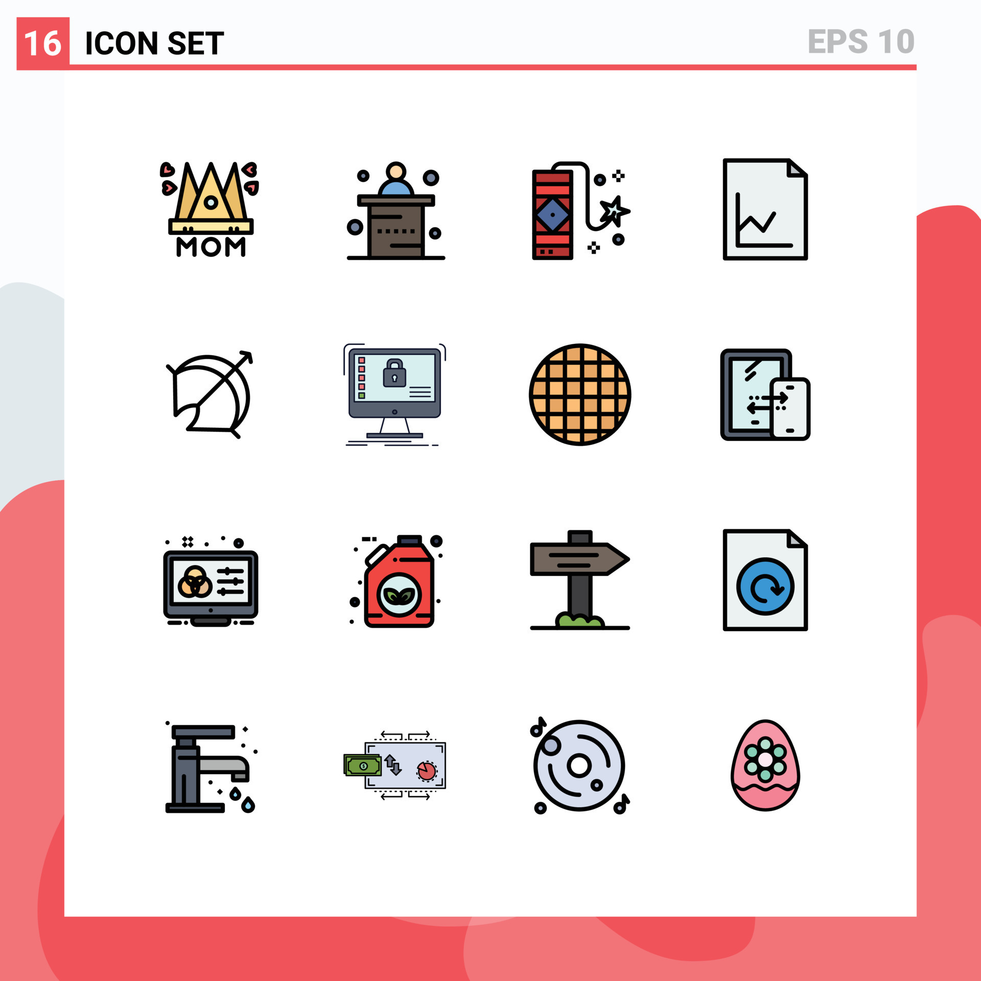 User Interface Pack Of 16 Basic Flat Color Filled Lines Of Arrow Graph Reception Document