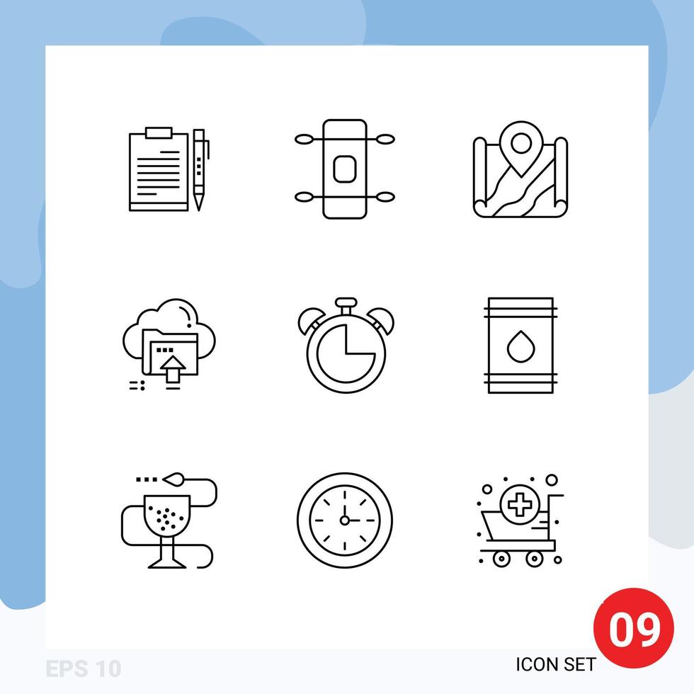 Modern Set Of 9 Outlines Pictograph Of Up Upload Skateboard Destination Location Editable Vector