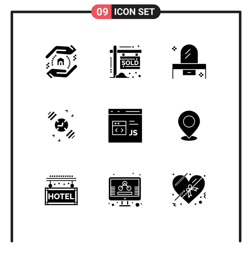 Pictogram Set of 9 Simple Solid Glyphs of develop code bedroom timer watch Editable Vector ...