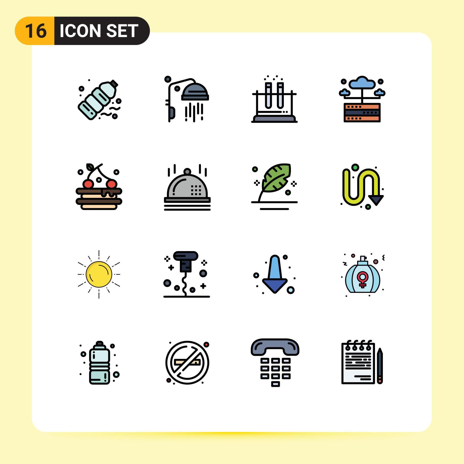 Set Of 16 Vector Flat Color Filled Lines On Grid For Food Server Lab Network Database Editable