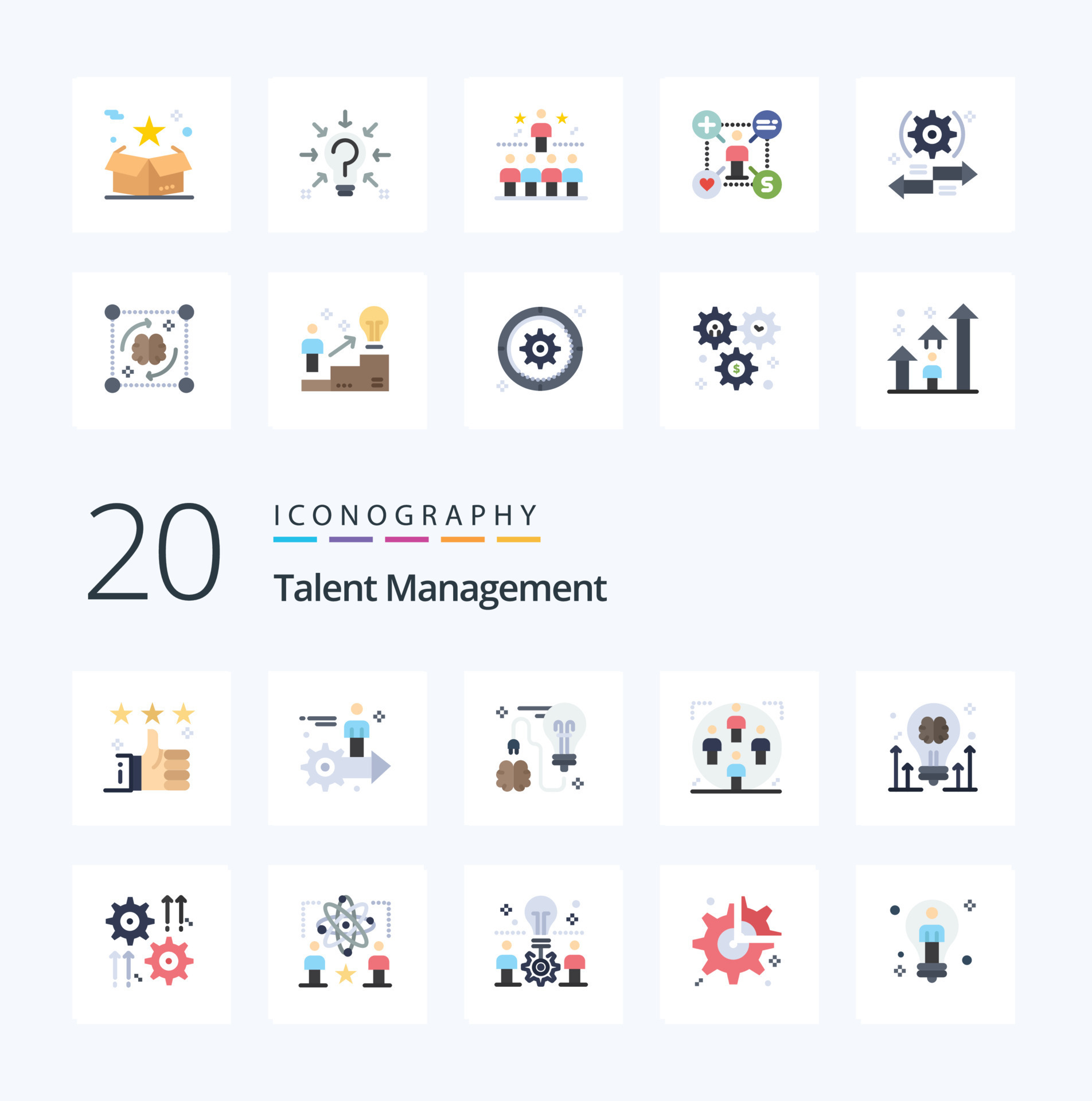 20 Talent Management Flat Color Icon Pack Like Group User User Idea Brainstorming 18692627