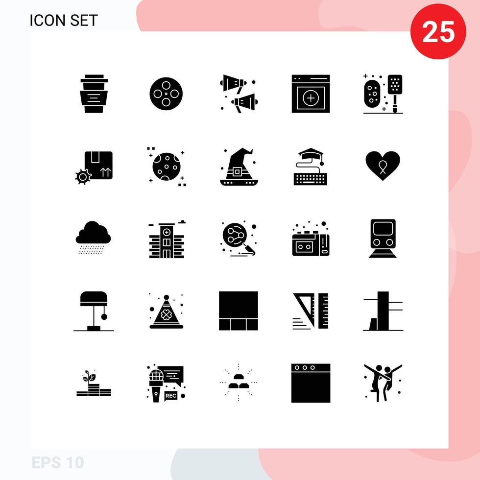 Set of 25 Modern UI Icons Symbols Signs for bathroom user multimedia upload communication ...