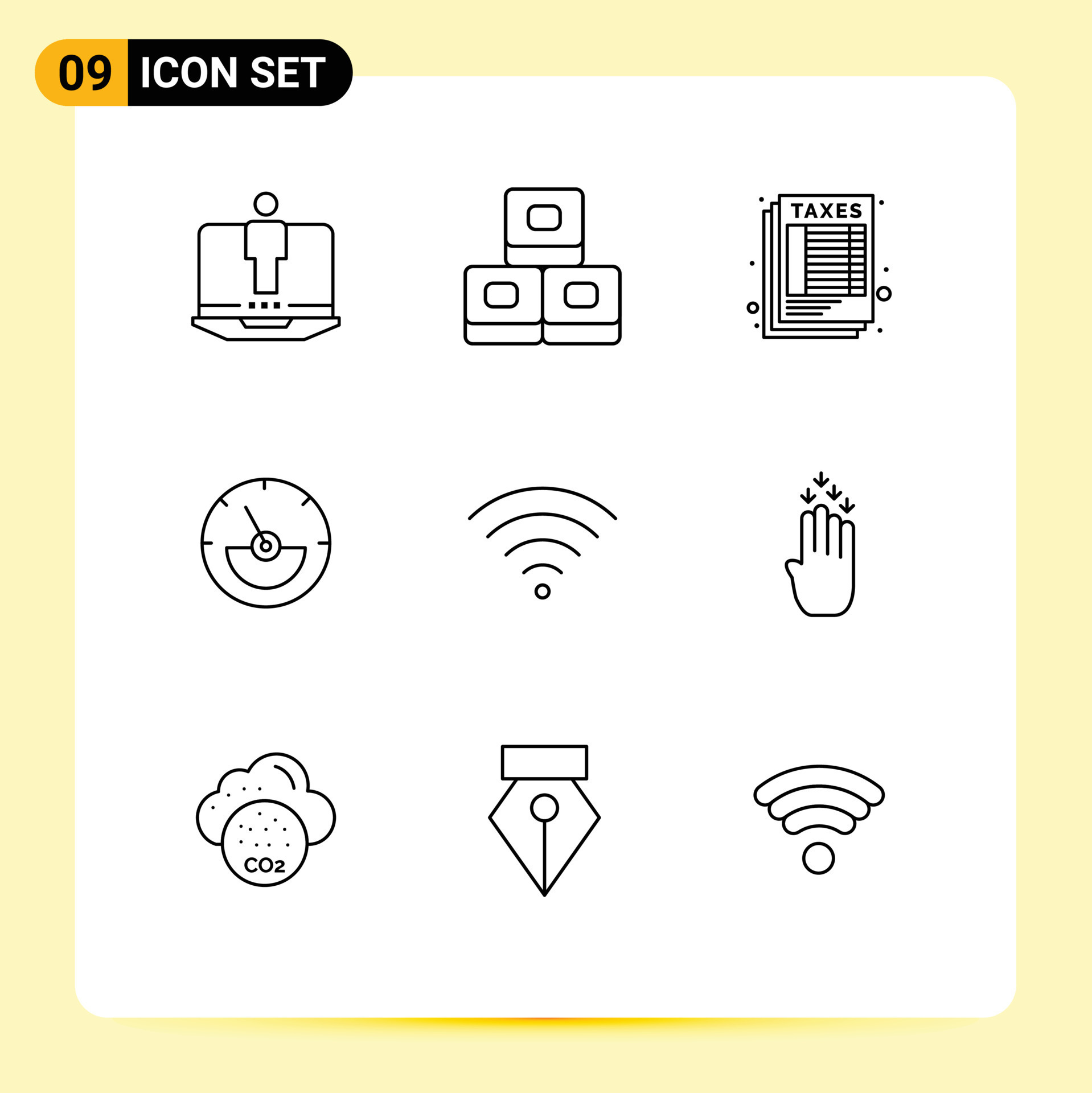 Outline Pack Of 9 Universal Symbols Of Wifi Connection Sheet Energy Ampere Meter Editable Vector
