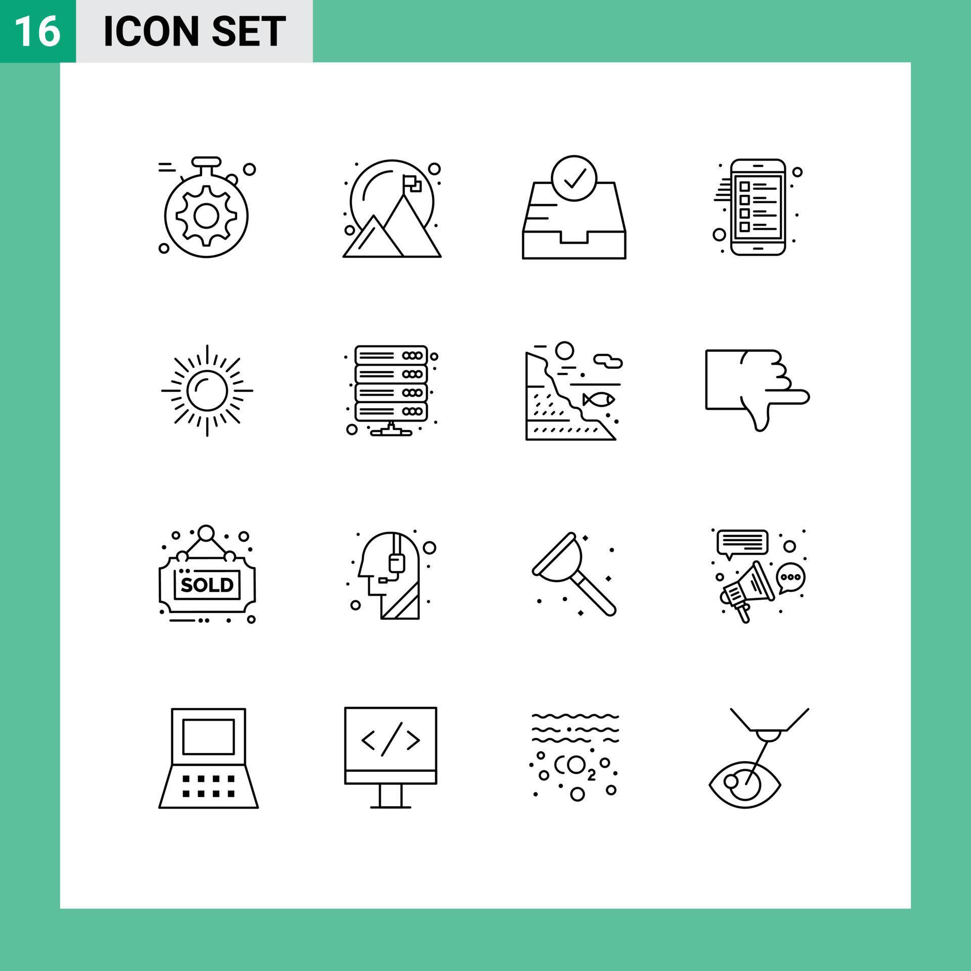 Set of 16 Modern UI Icons Symbols Signs for data nature inbox landscape mobile Editable Vector ...
