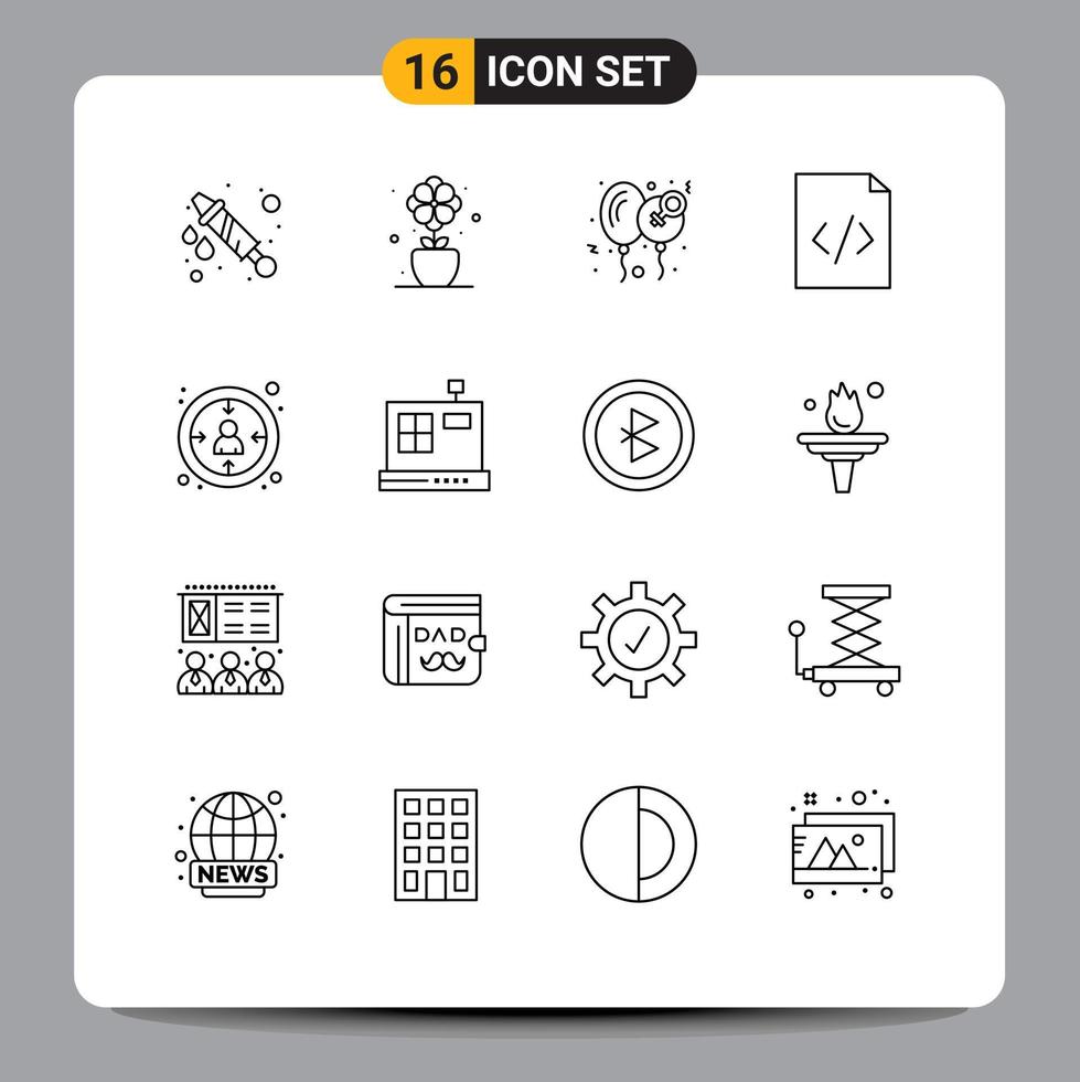 Pictogram Set of 16 Simple Outlines of experience centricity day html code Editable Vector ...