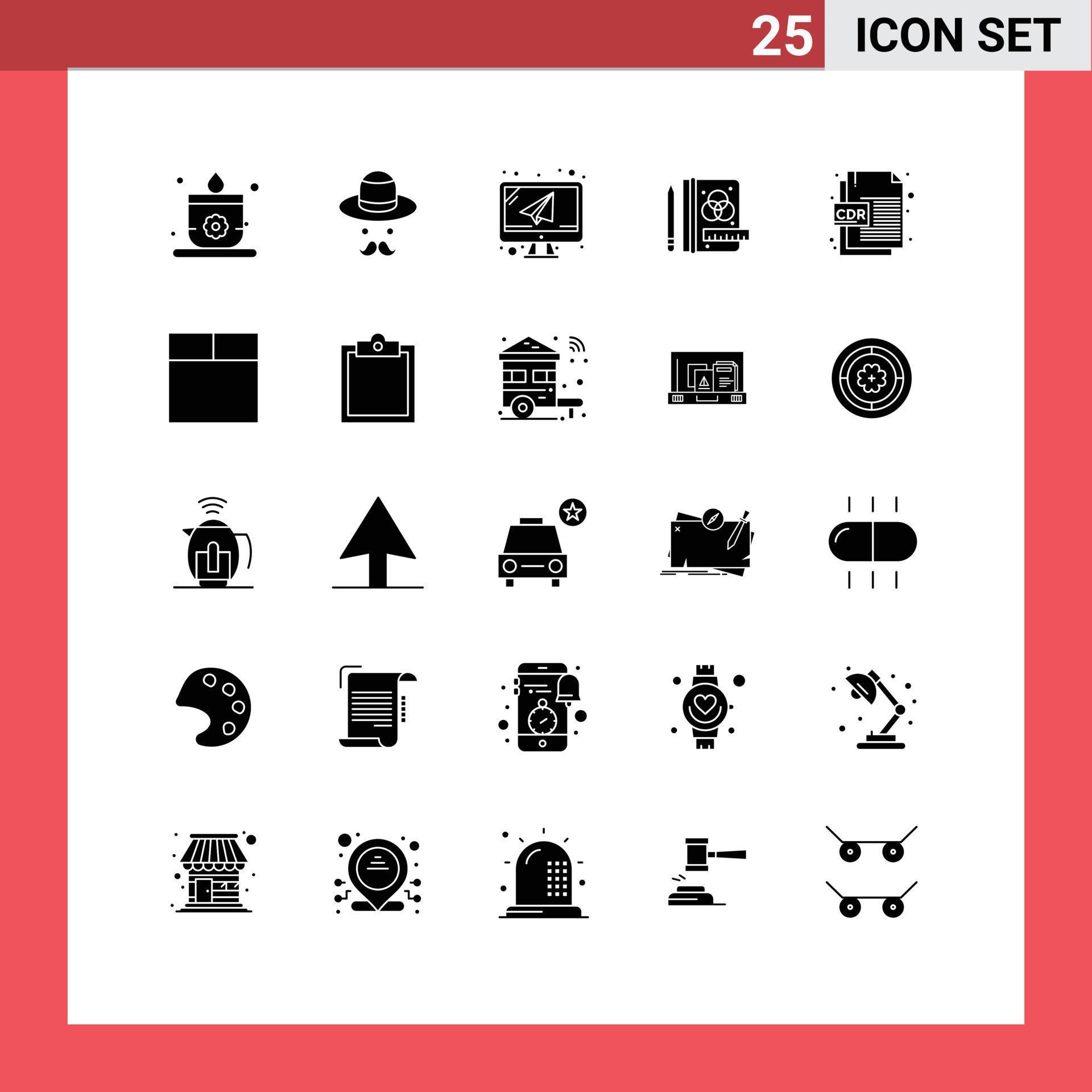 25 Universal Solid Glyph Signs Symbols Of File Format Cdr Format Email Cdr File Process Editable