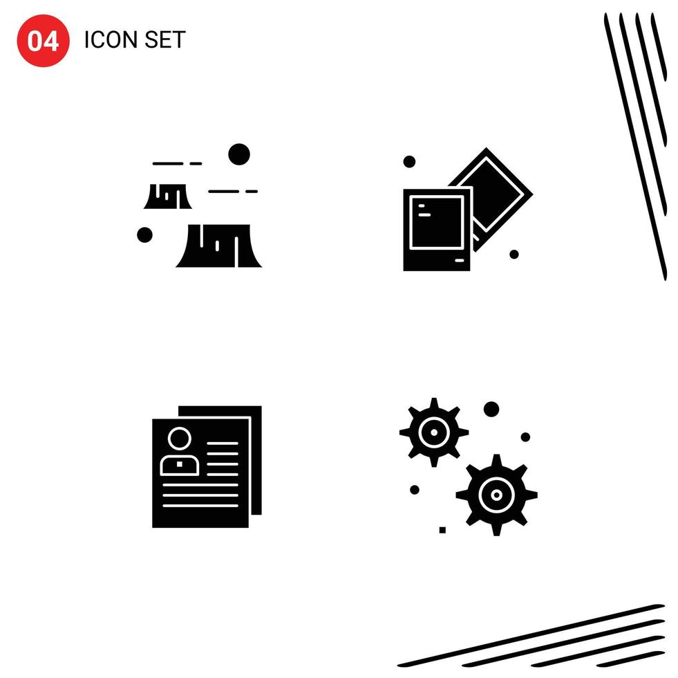 Set of 4 Vector Solid Glyphs on Grid for factory about destruction process delete Editable ...