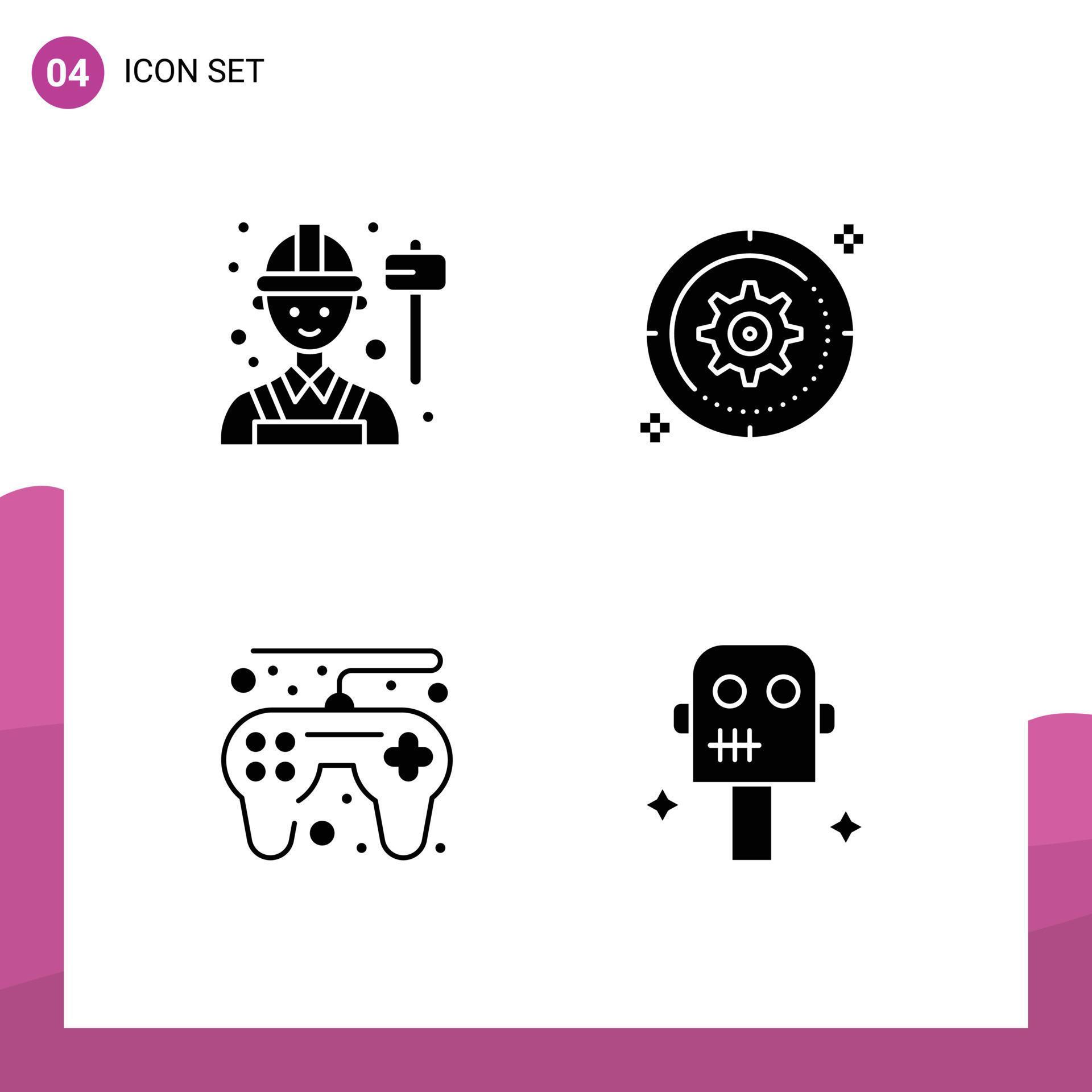 User Interface Pack Of 4 Basic Solid Glyphs Of Employee Game Controller Labour Cog Play Editable